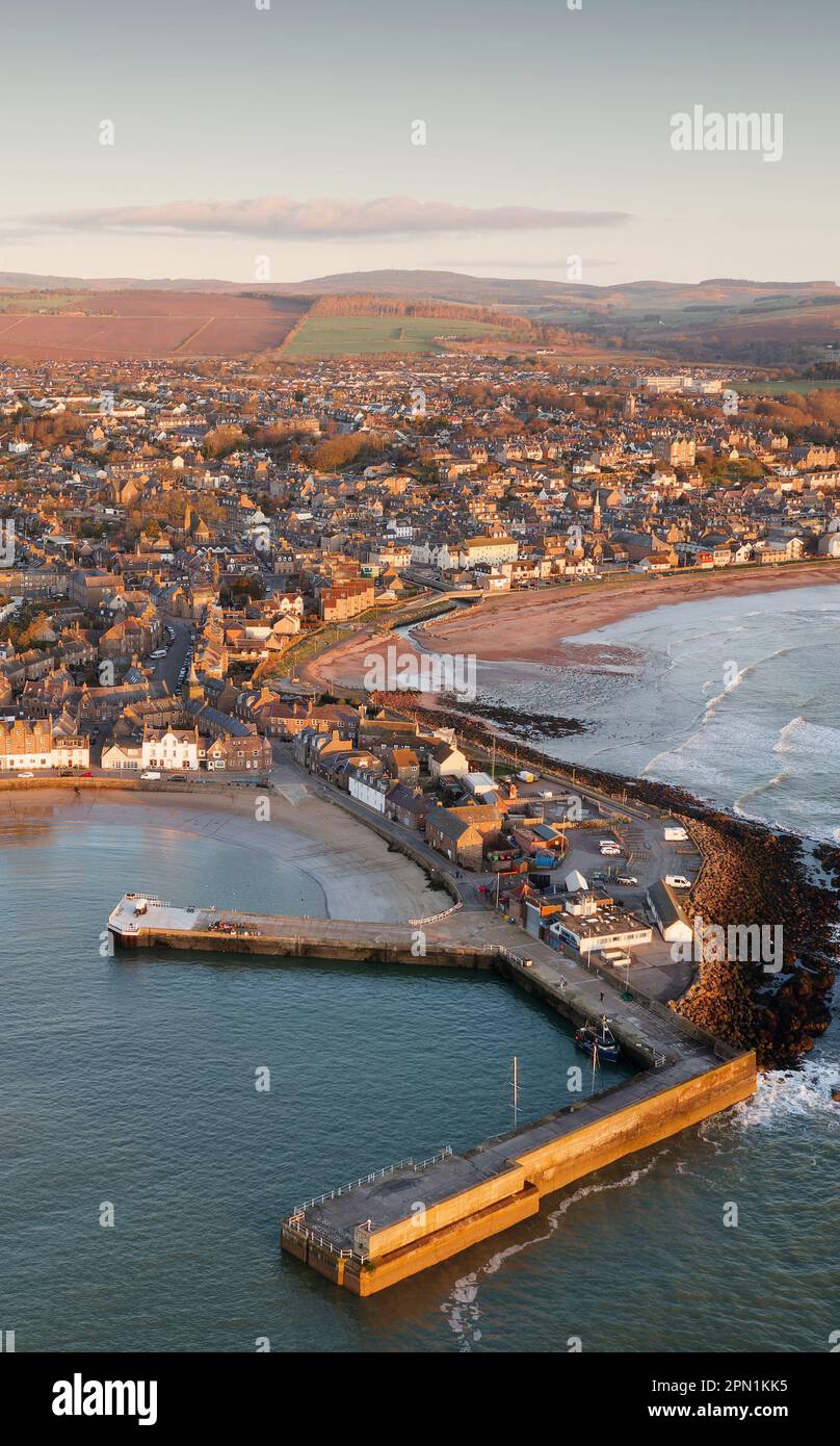 Stonehaven harbour and town at sunrise during the summer Stock Photo ...
