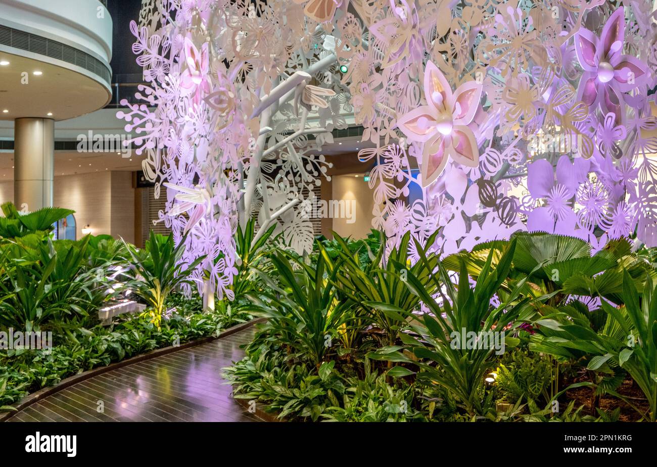 Colorful steel sculpture in a departure terminal at Changi ...