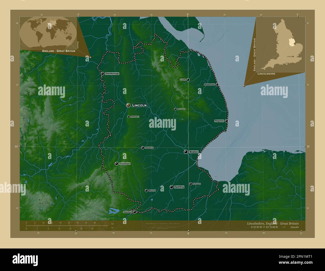 Lincolnshire, administrative county of England - Great Britain. Colored ...