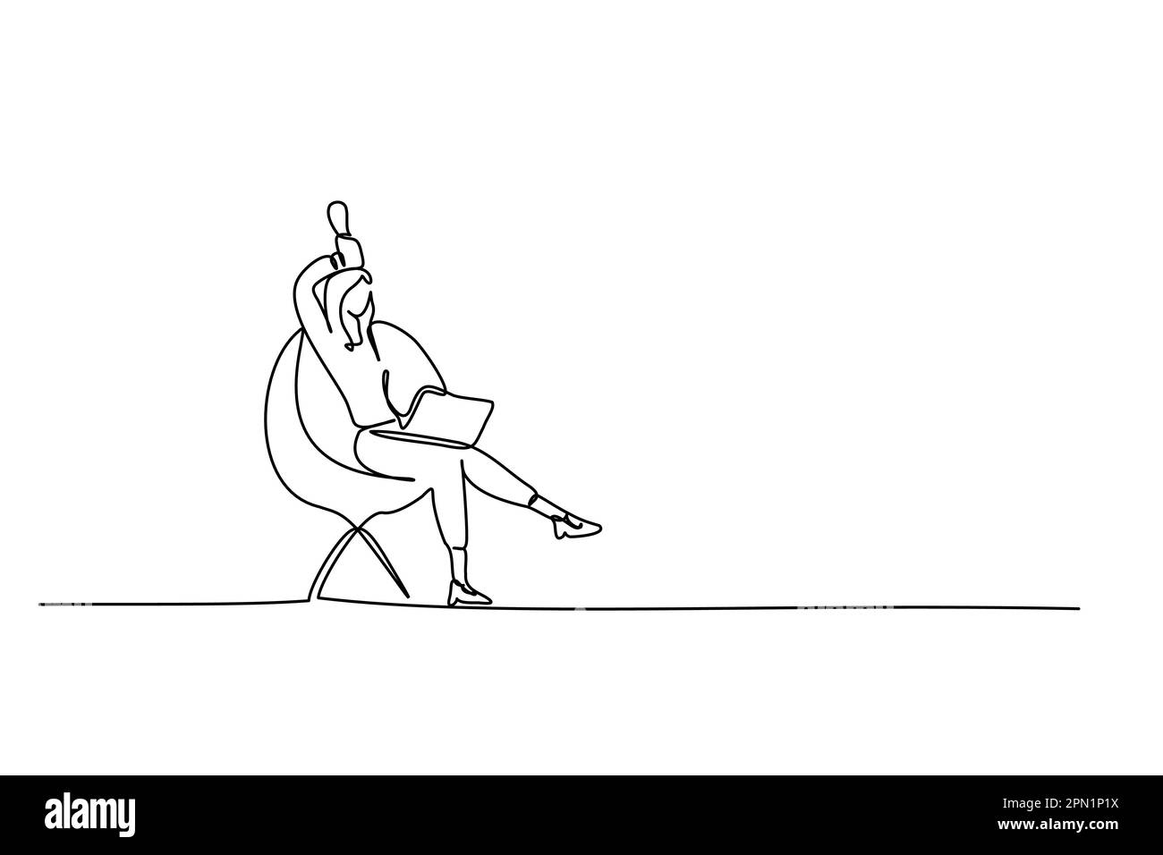 Businessman sitting on chair and working on laptop. Continuous line ...