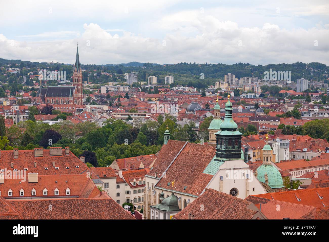 Aerial view of Graz Cathedral, a 15th century Gothic Roman Catholic ...