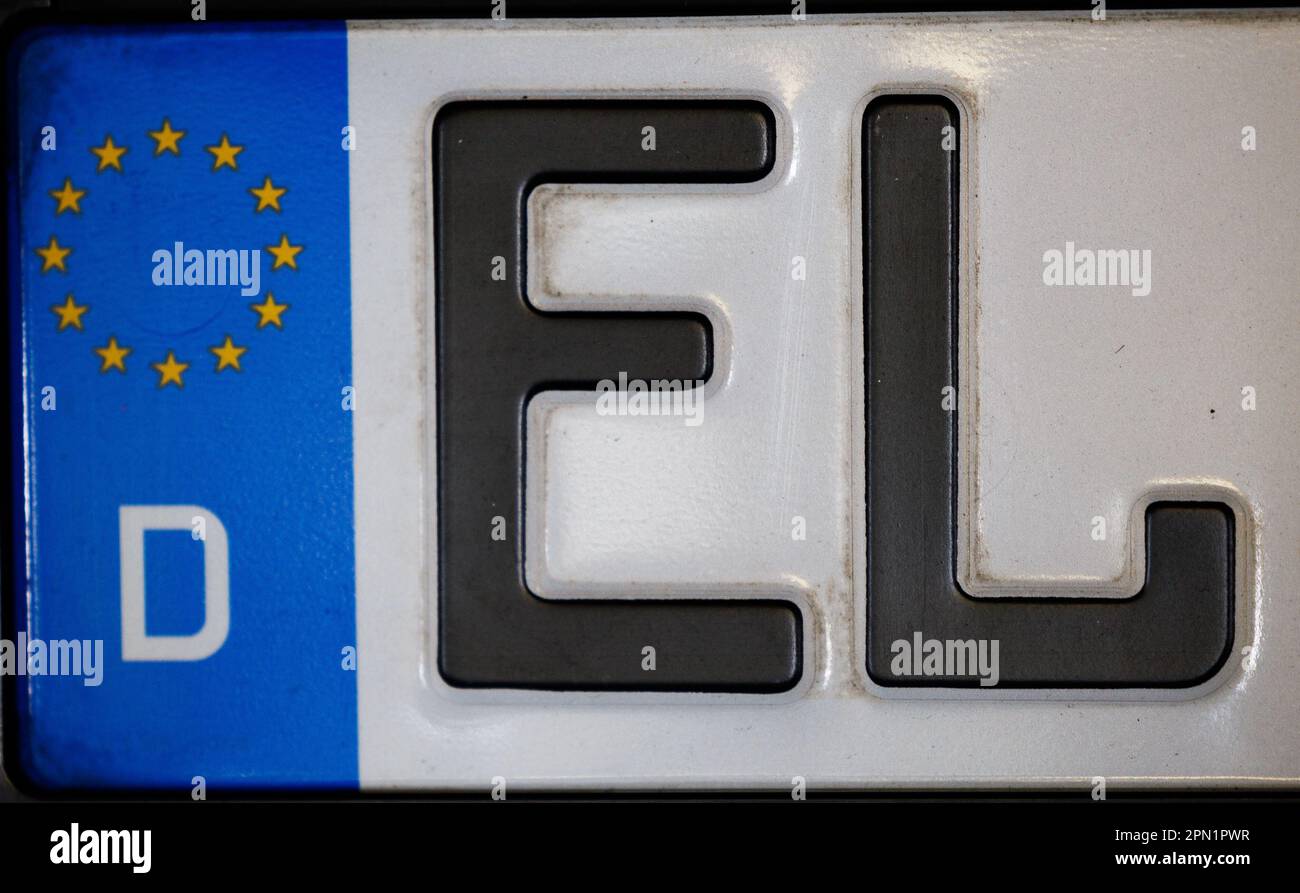 Lingen, Germany. 11th Apr, 2023. View of a car license plate for the ...
