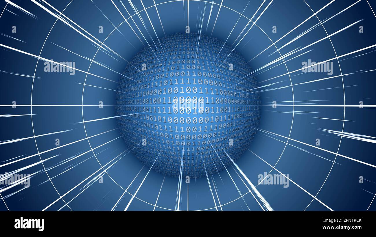 Bright sphere of binary code in blue color - abstract illustration with ...