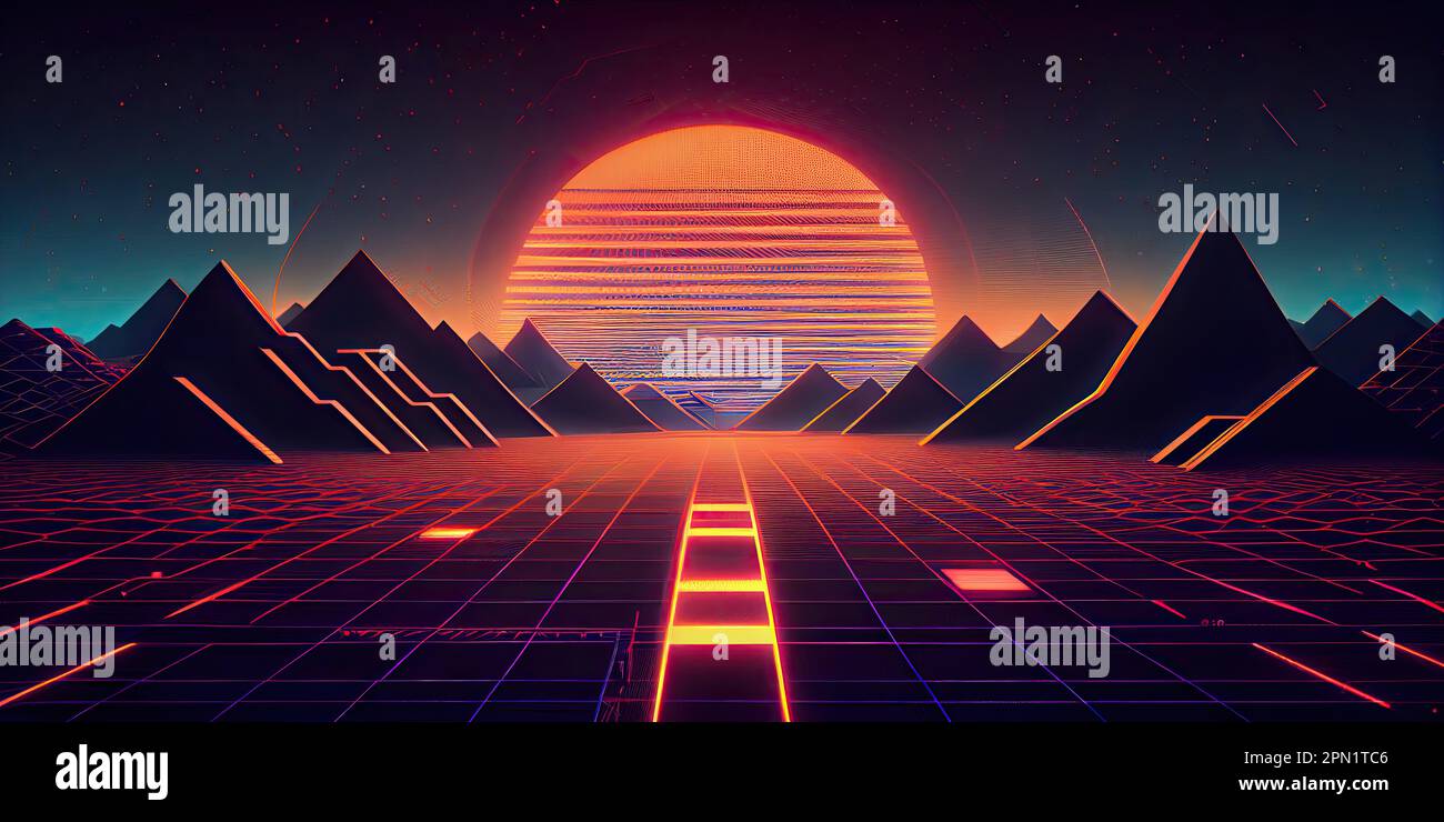 City in virtual reality, game retro background Stock Photo - Alamy