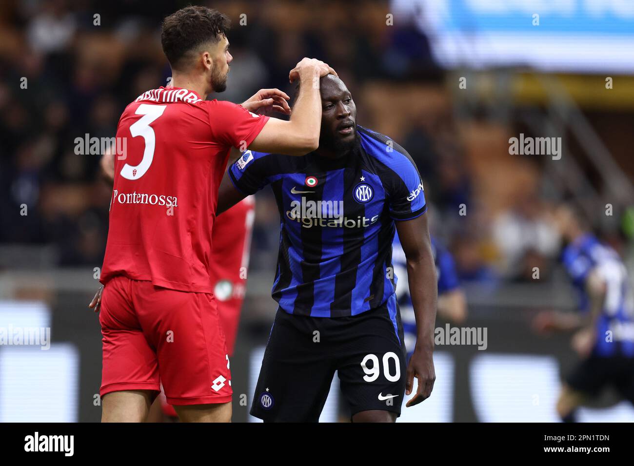 Milano, Italy. 15th Apr, 2023. Pablo Mari of Ac Monza (L) consoles ...