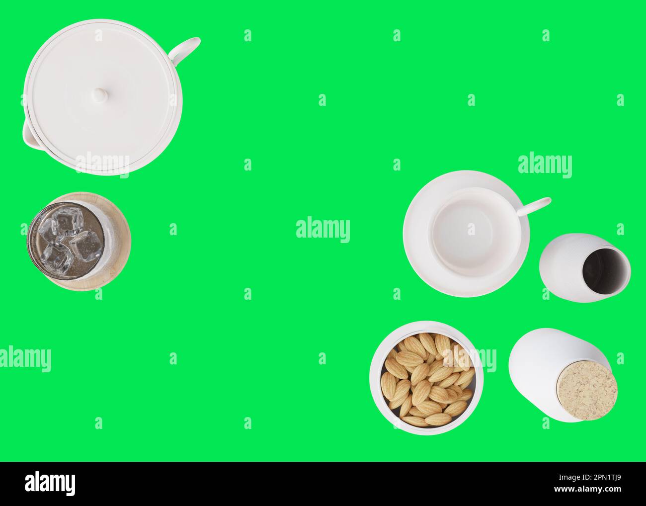 Tablecloth presentation mock up. Table top view with dishes. Chroma Key ...