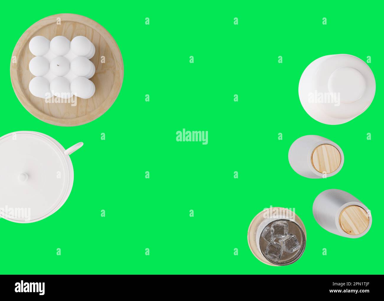 Tablecloth presentation mock up. Table top view with dishes. Chroma Key ...