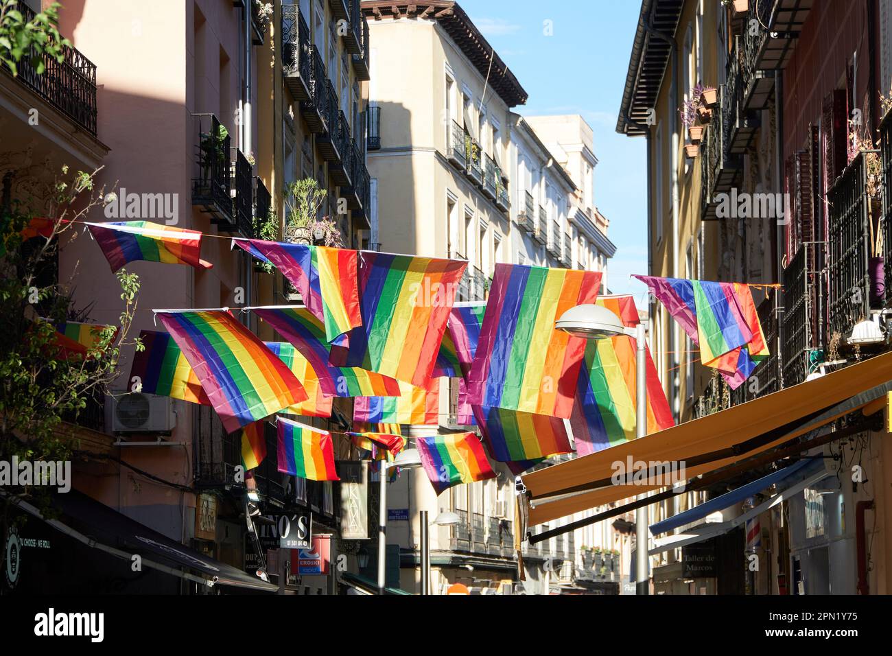 The street is decorated with LGBTQ+ flags Stock Photo - Alamy