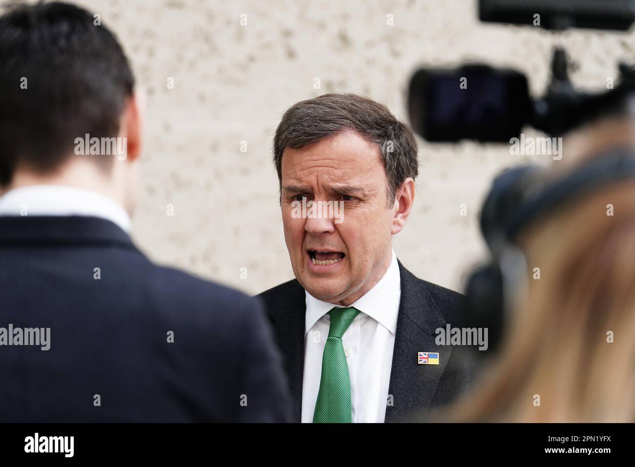 Minister without Portfolio and Tory party chairman Greg Hands speaks to ...