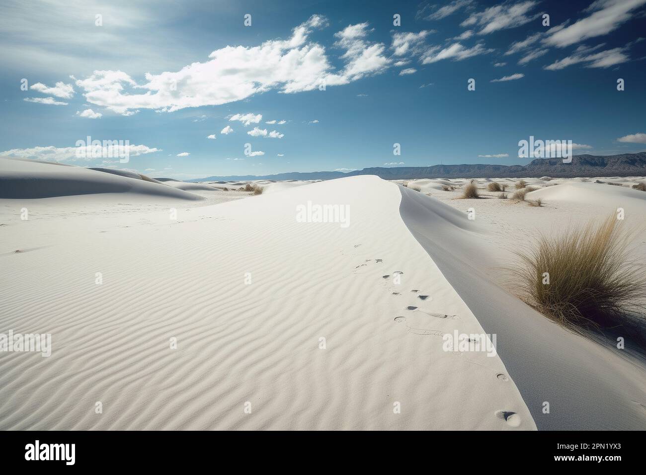 Panoramic view of an expansive desert landscape under a cloudless blue ...