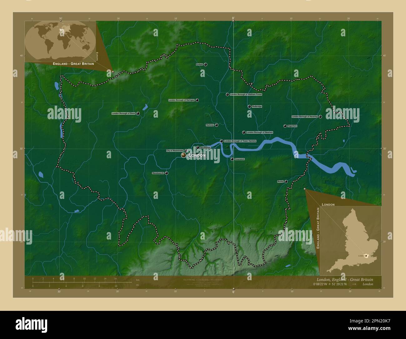 London, london borough of England - Great Britain. Colored elevation ...