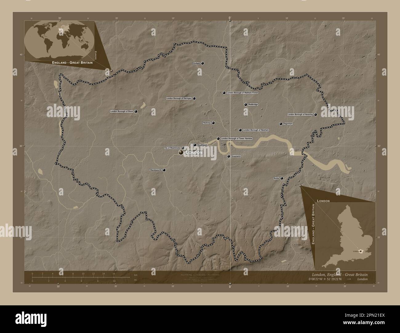 London, london borough of England - Great Britain. Elevation map ...