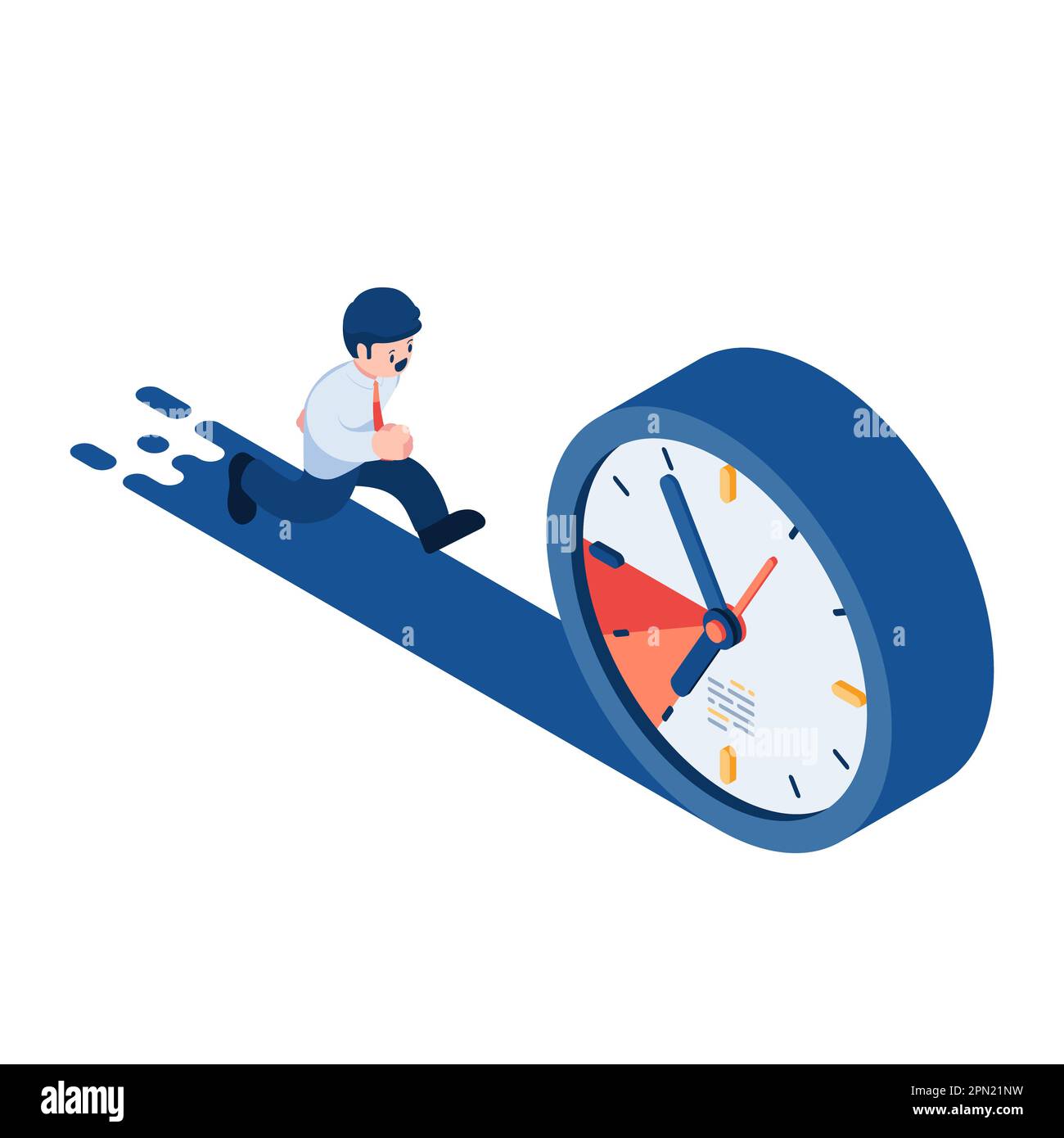 Flat 3d Isometric Businessman Run Follow The Clock. Deadline and Time ...