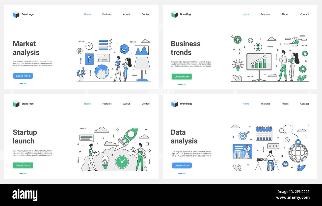 Marketing analysis of startup data and business trends set vector ...