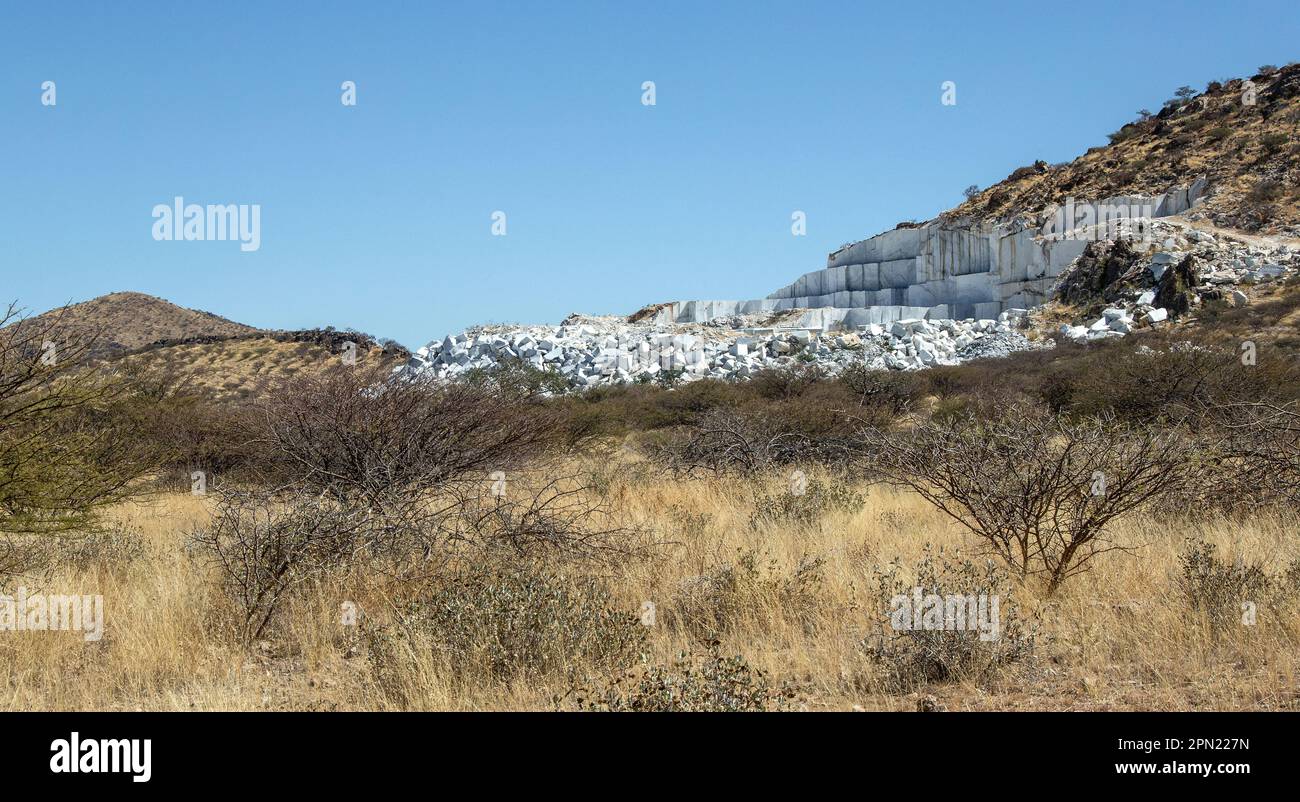Blocks of marble on the hillside by the rock they've been cut from ...