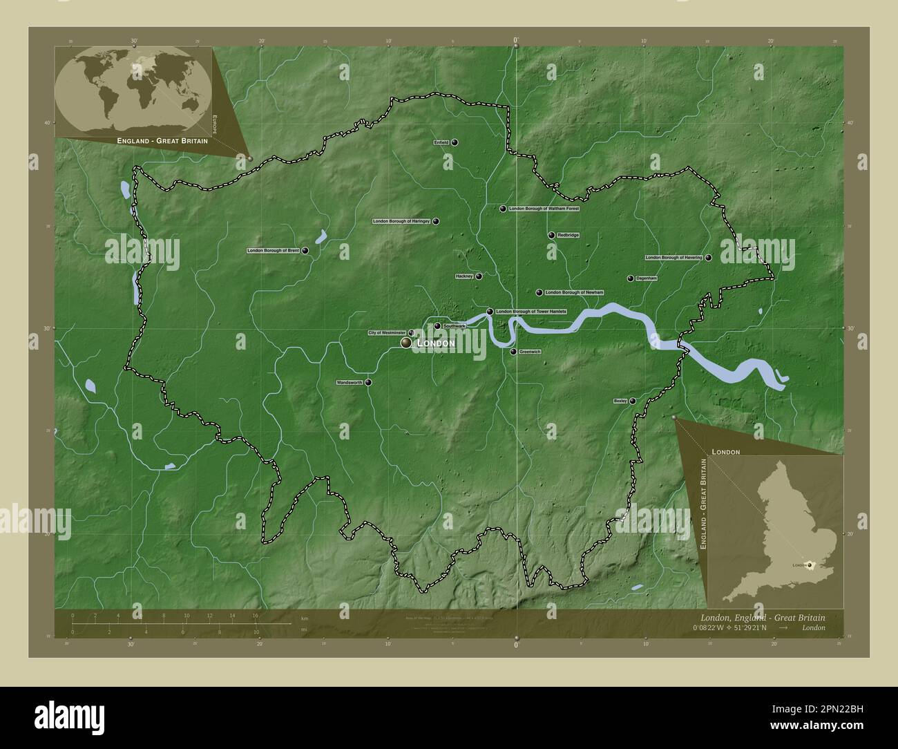 London, london borough of England - Great Britain. Elevation map ...