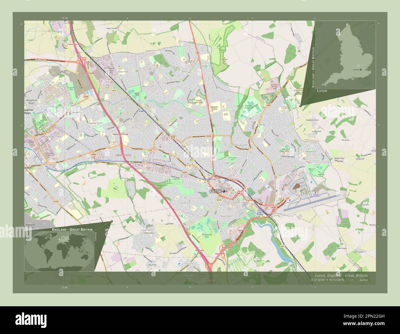 Luton, unitary authority of England - Great Britain. Open Street Map ...