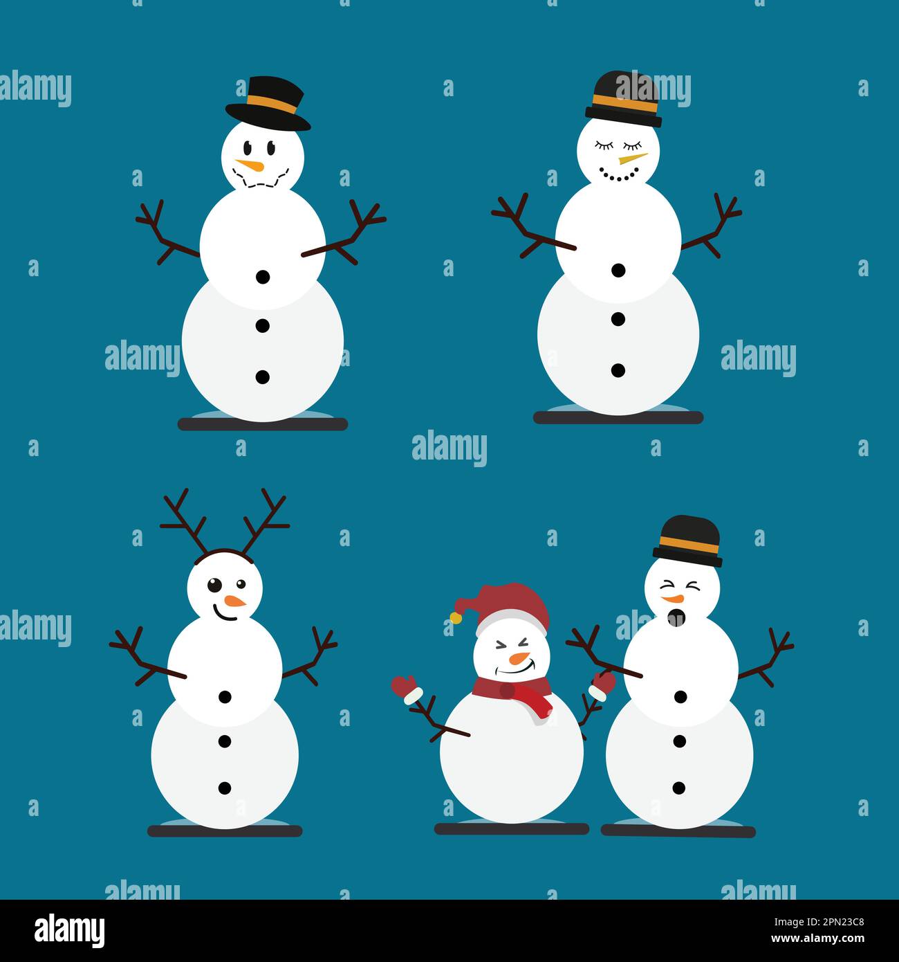 Set of Christmas snowman vector illustration Stock Vector Image & Art ...