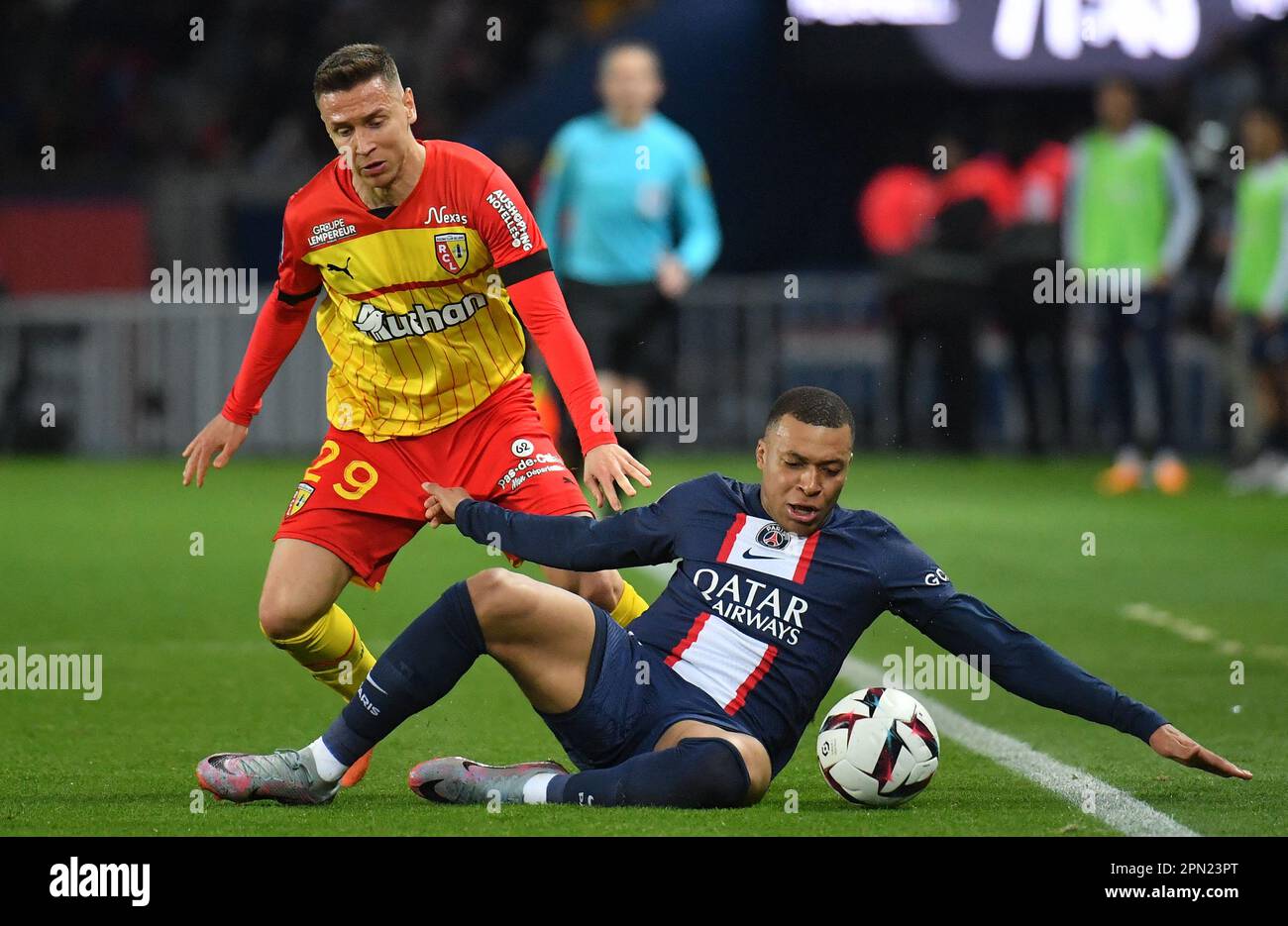 Kylian Mbappé of PSG vs RC Lens Ligue 1 in Parc des Princes, Paris, France, on April 15, 2023 ...