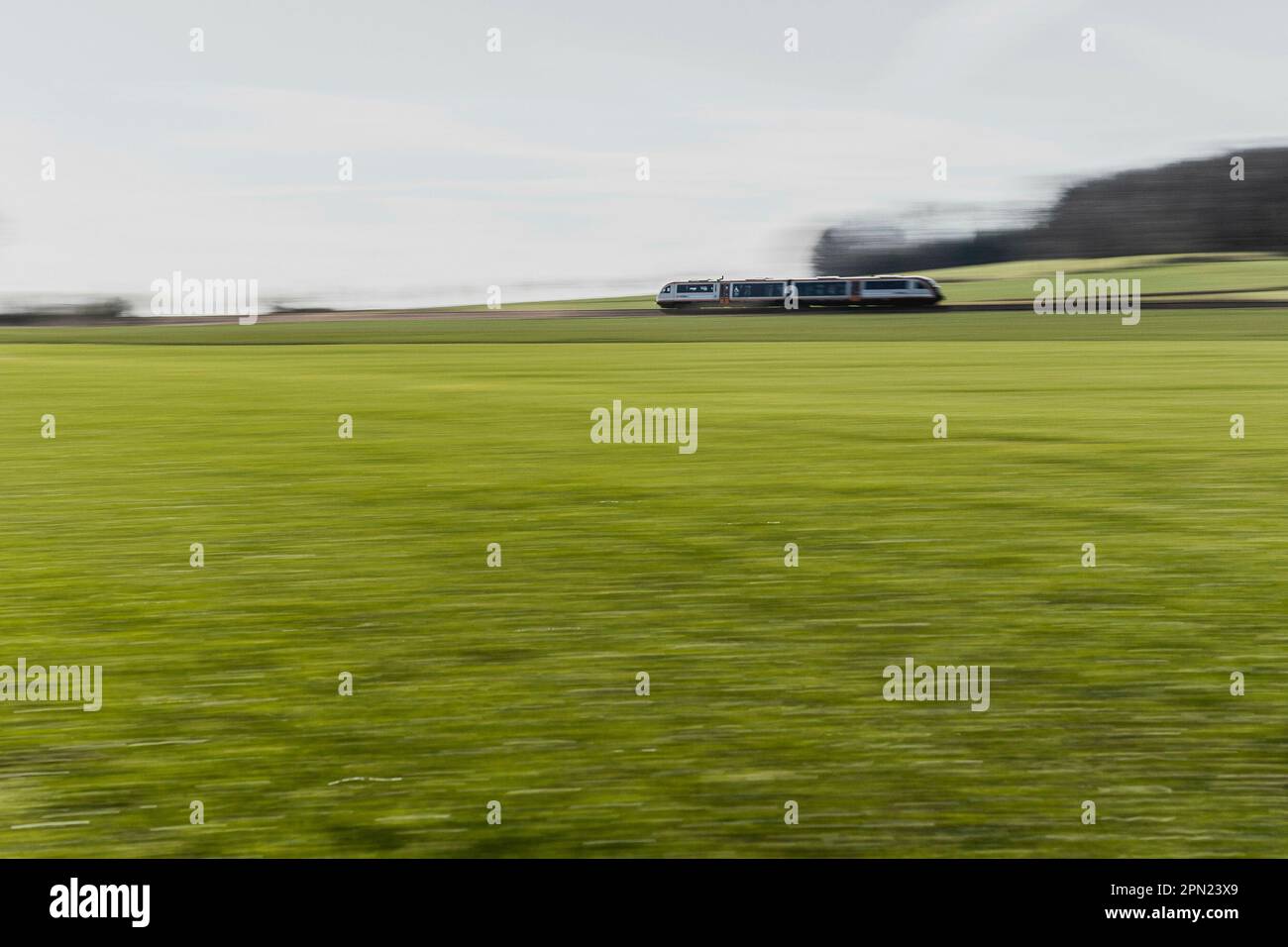 A train of the Laenderbahn Trilex in Deilaendereck Germany, Poland and ...