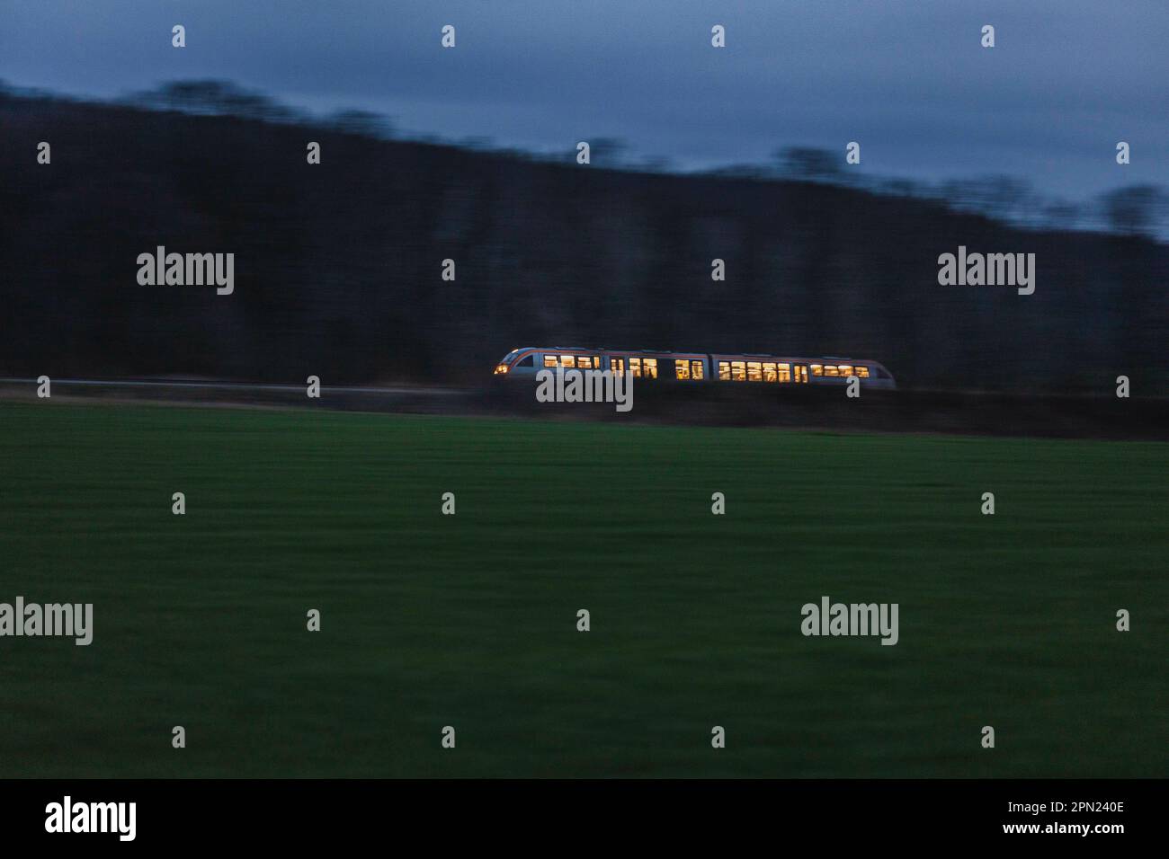 A train of the Laenderbahn Trilex in Deilaendereck Germany, Poland and ...
