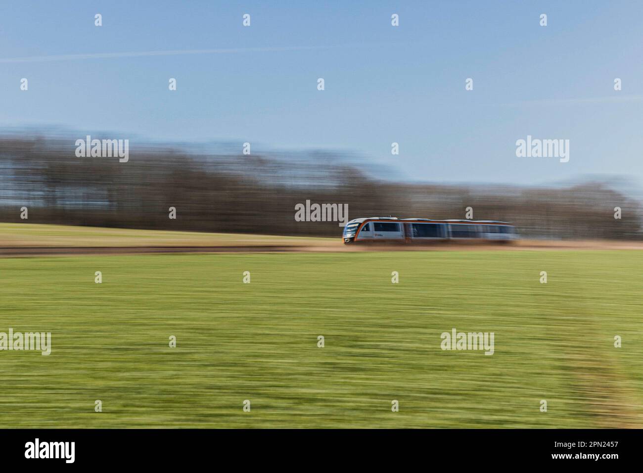 A train of the Laenderbahn Trilex in Deilaendereck Germany, Poland and ...