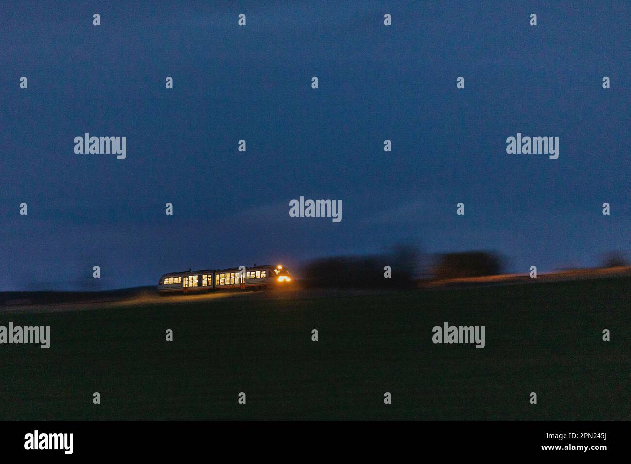 A train of the Laenderbahn Trilex in Deilaendereck Germany, Poland and ...