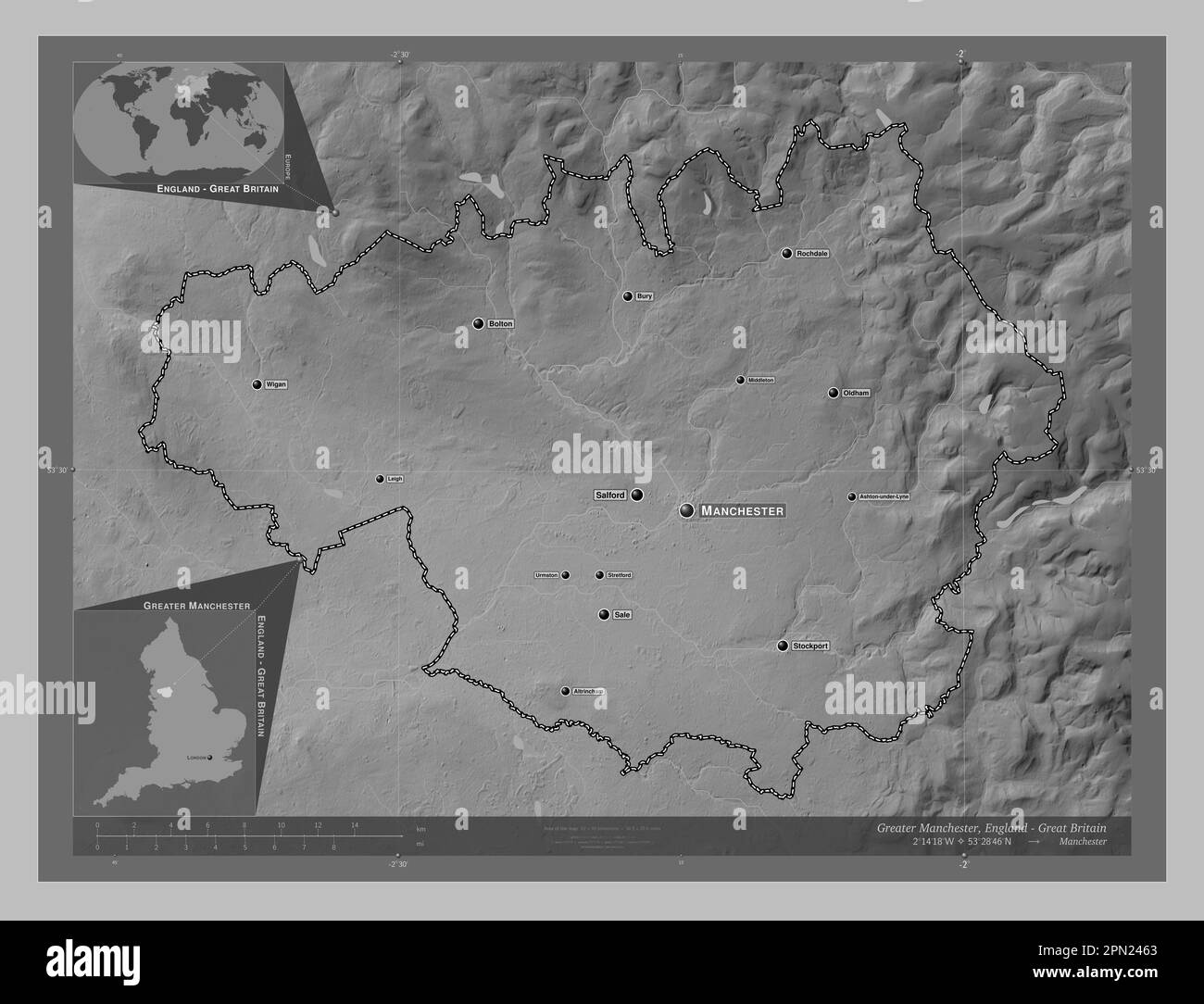 Greater Manchester, region of England - Great Britain. Grayscale ...