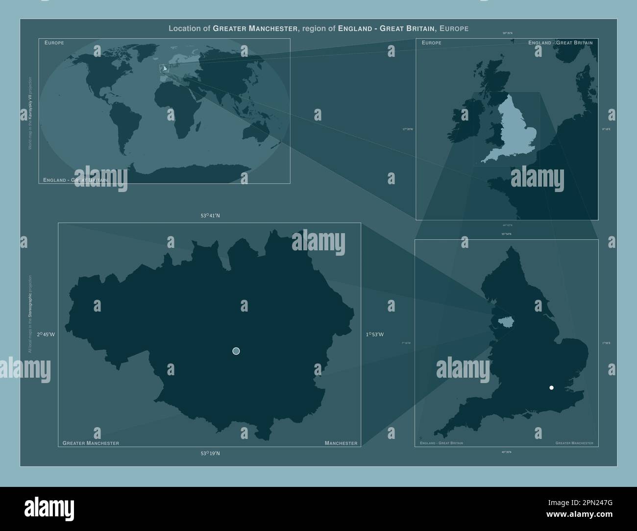 Greater Manchester, region of England - Great Britain. Diagram showing ...