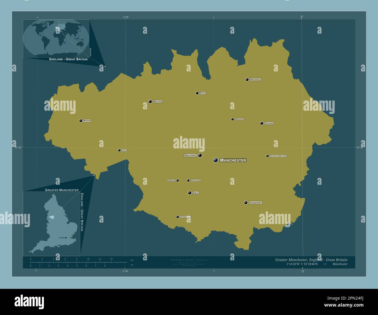 Greater Manchester, region of England - Great Britain. Solid color ...