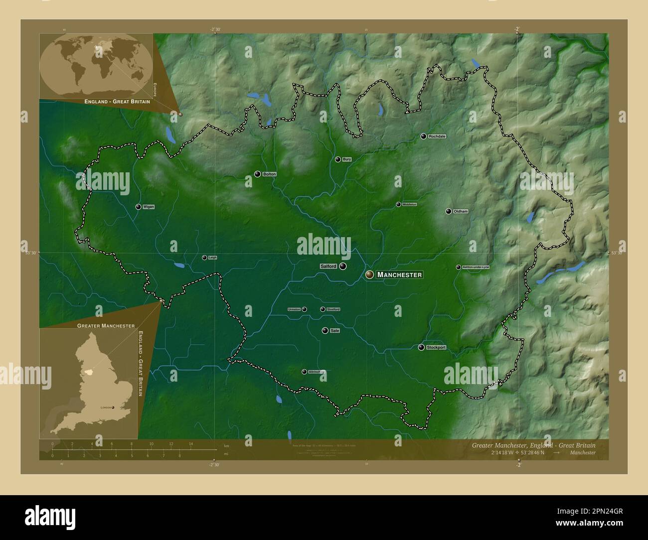 Greater Manchester, region of England - Great Britain. Colored ...
