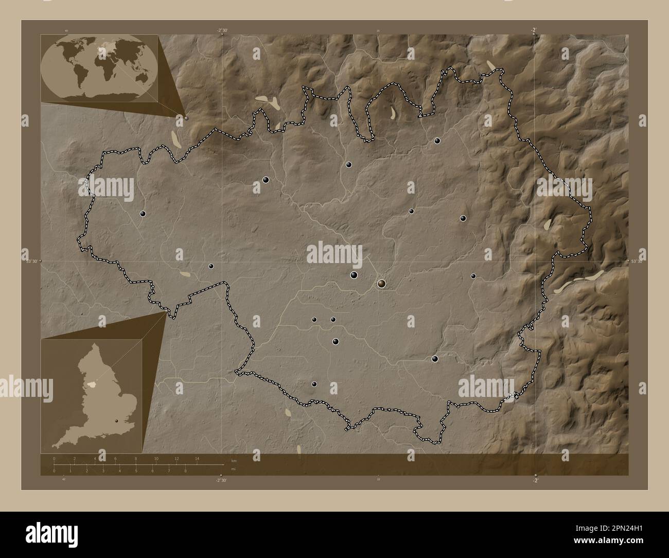 Greater Manchester, region of England - Great Britain. Elevation map ...
