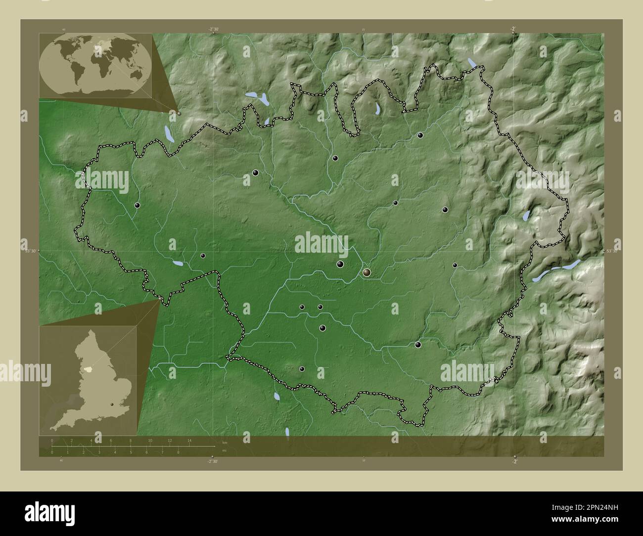 Greater Manchester, region of England - Great Britain. Elevation map ...