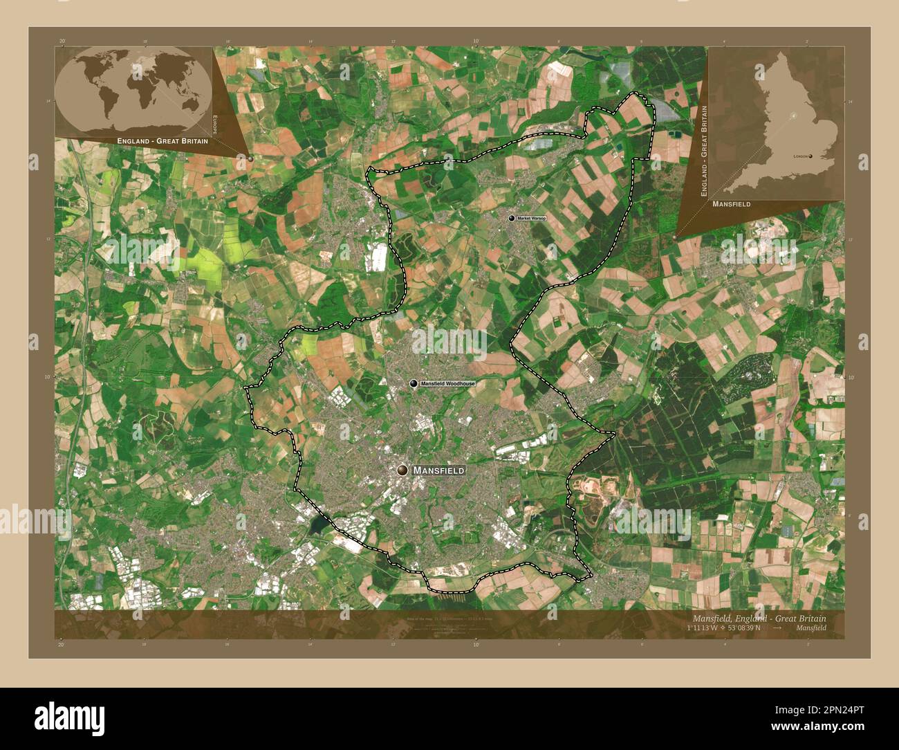 Mansfield, non metropolitan district of England - Great Britain. Low ...