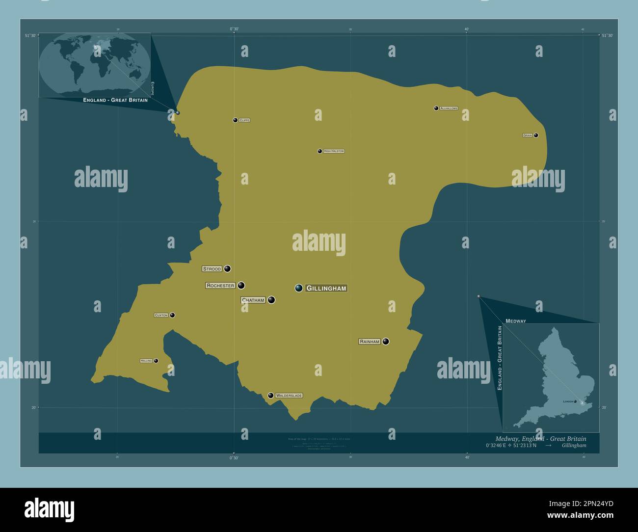 Medway, unitary authority of England - Great Britain. Solid color shape ...