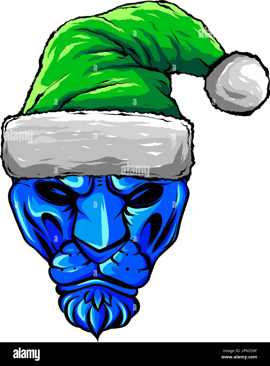 vector illustration of lion head with christmas hat on white background ...