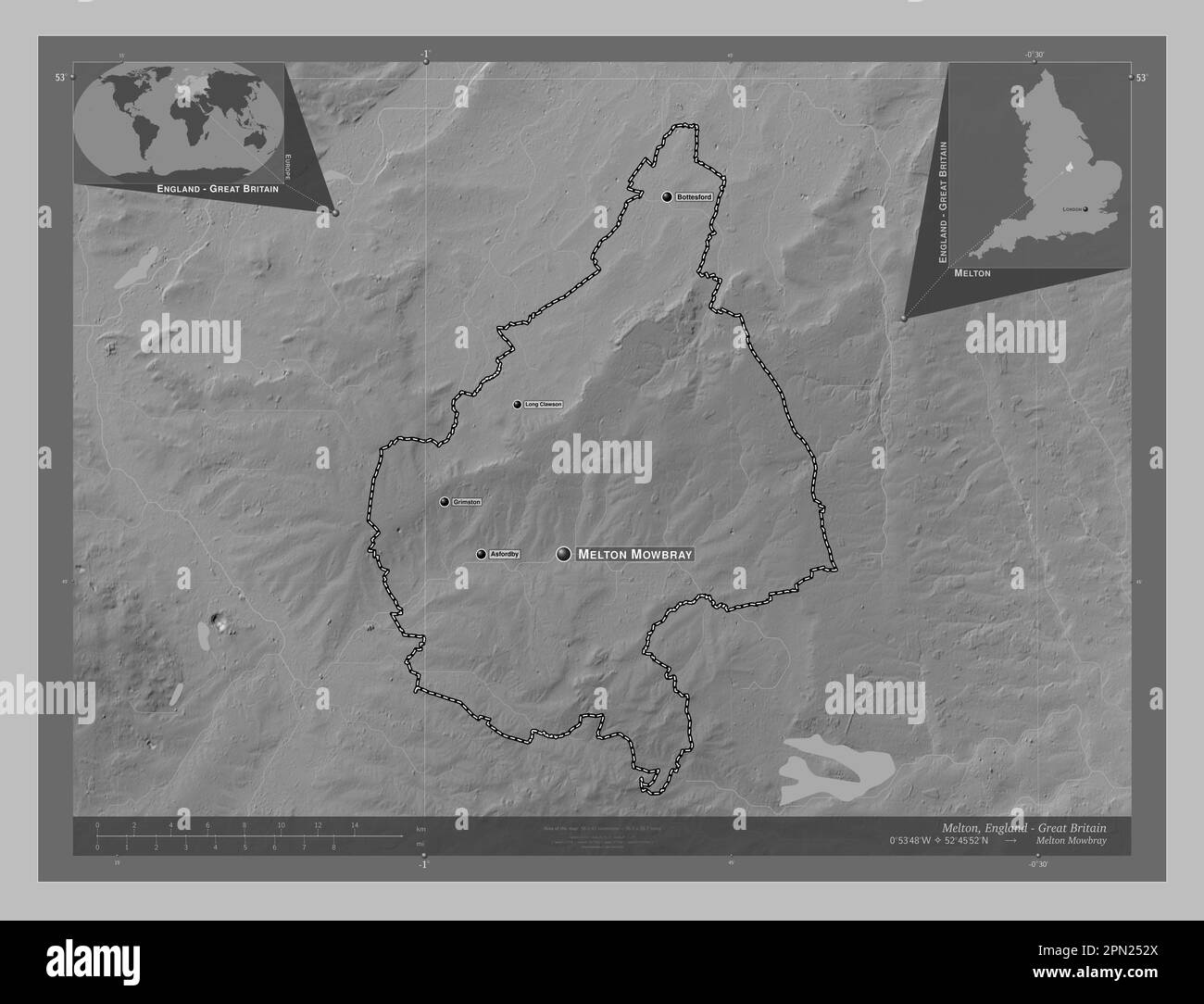 Melton, non metropolitan district of England - Great Britain. Grayscale ...