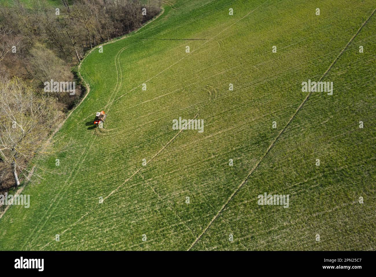 farmer driving uphill crawled tractor in the farm during spring season ...