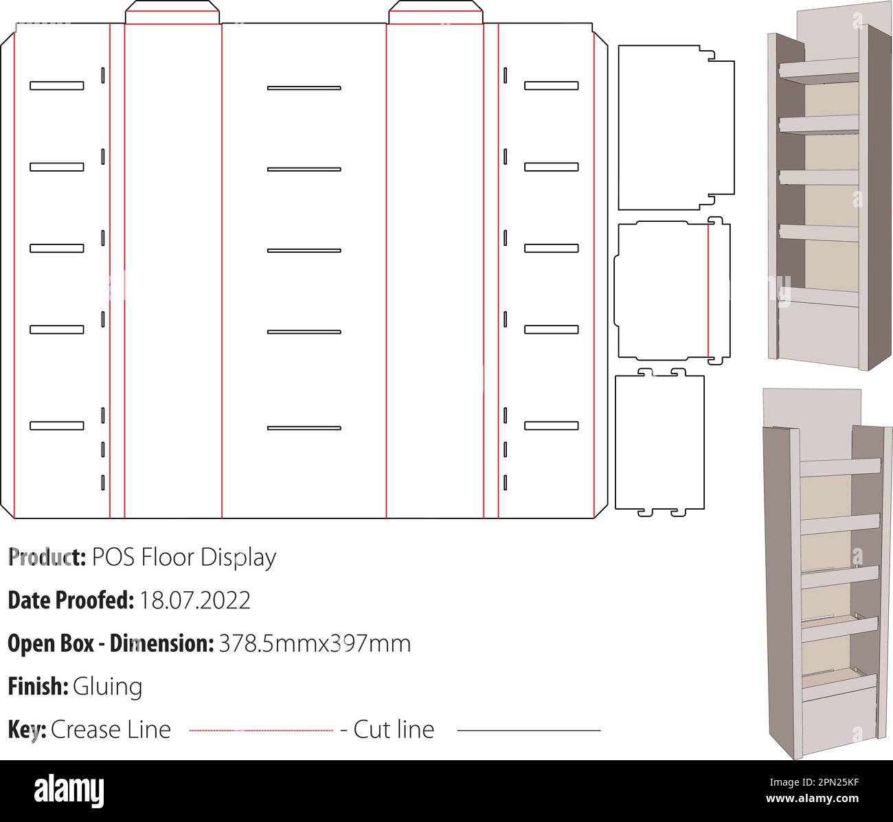 POS Floor Display packaging design template gluing in one place die cut ...