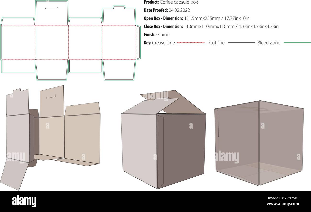 Coffee capsule box packaging design template gluing die cut - vector ...