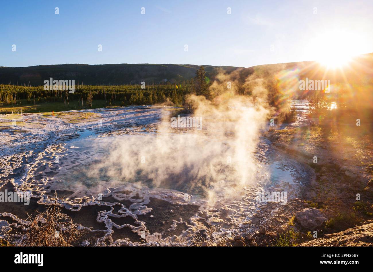 Inspiring natural background. Pools and geysers fields in Yellowstone ...