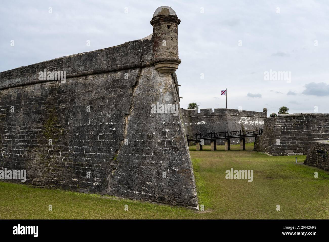 Stone bastions and watchtower of Castillo de San Marcos, revealing ...
