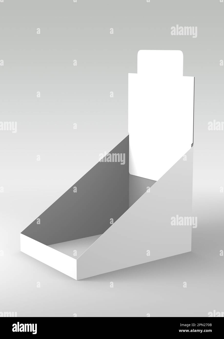 RECTANGULAR COUNTER DISPLAY BOX MOCKUP OPENED ISOLATED ON WHITE ...