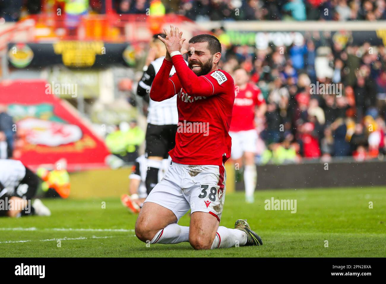 Wrexham's Elliot Lee celebrates scoring their side's third goal of the ...