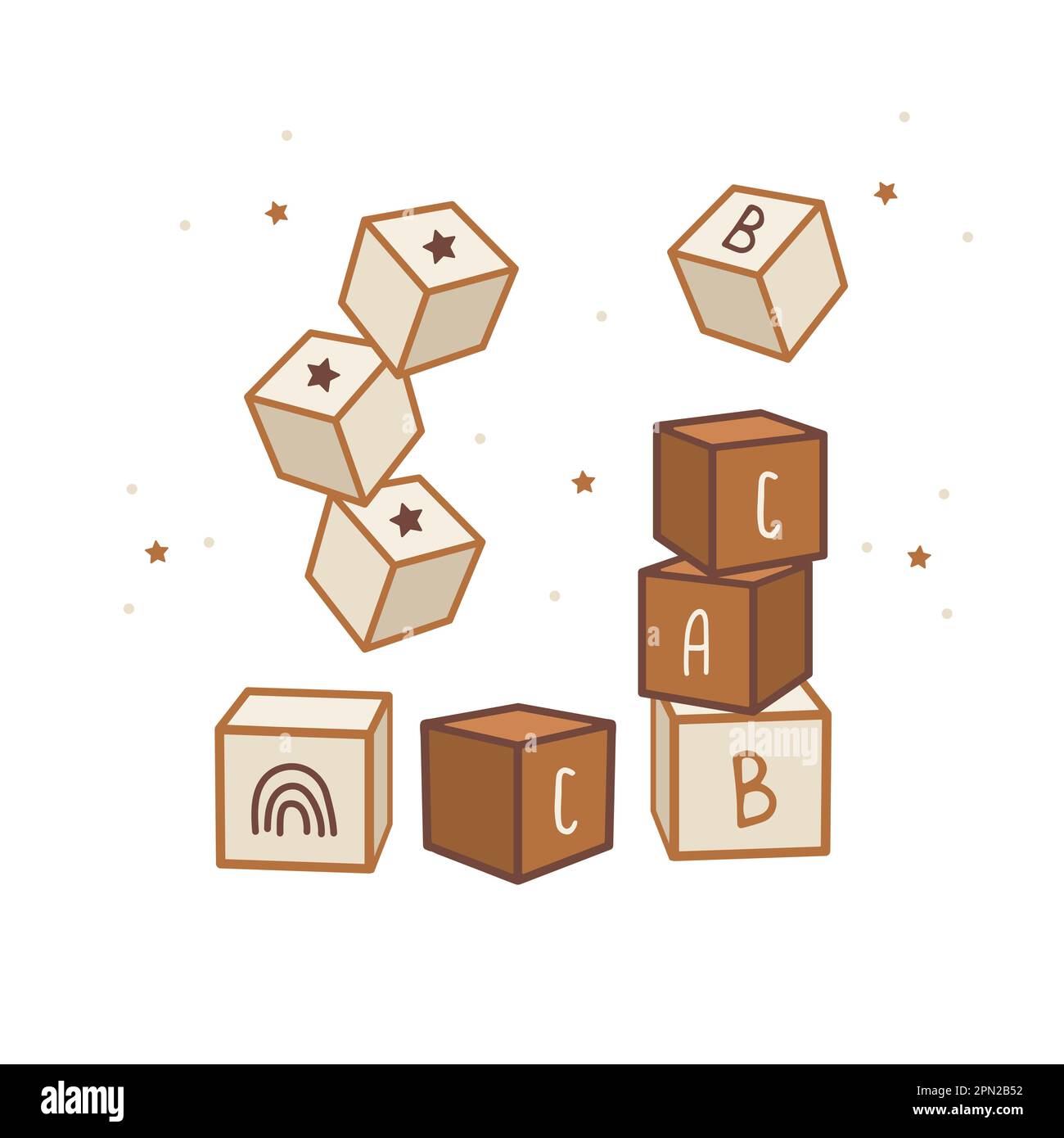 Boho baby wooden alphabet cubes. Hand drawn scandinavian element for ...