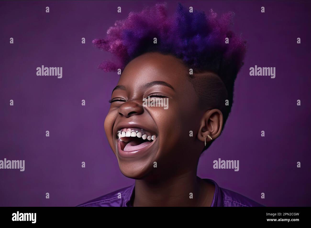 headsot of young beautiful black transgender woman laughing loudly on ...