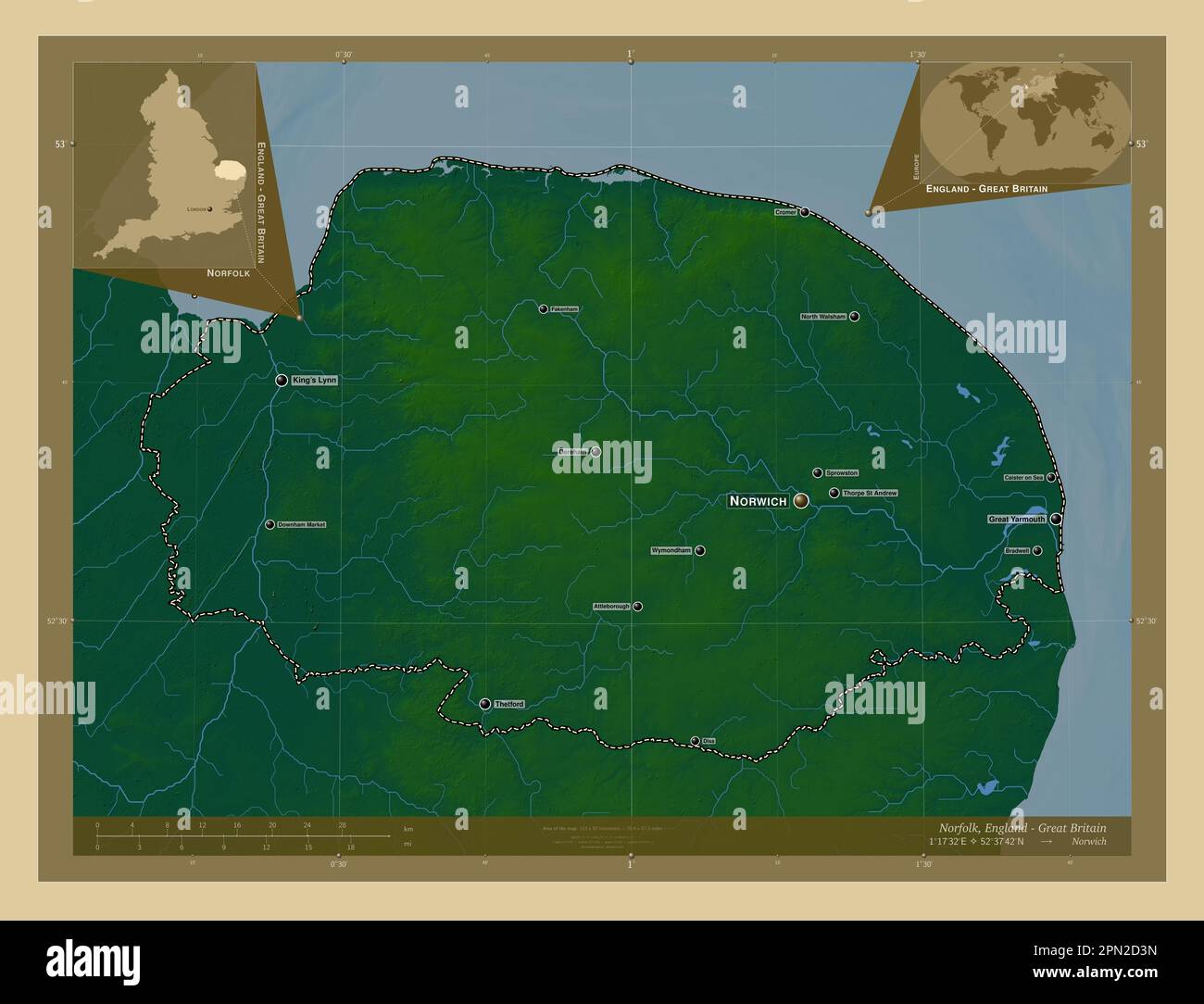 Norfolk, administrative county of England - Great Britain. Colored ...