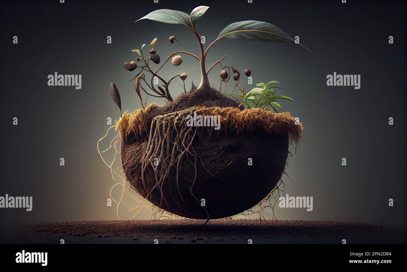 laboratory plant growing in fertile soil, biology science concept Stock ...