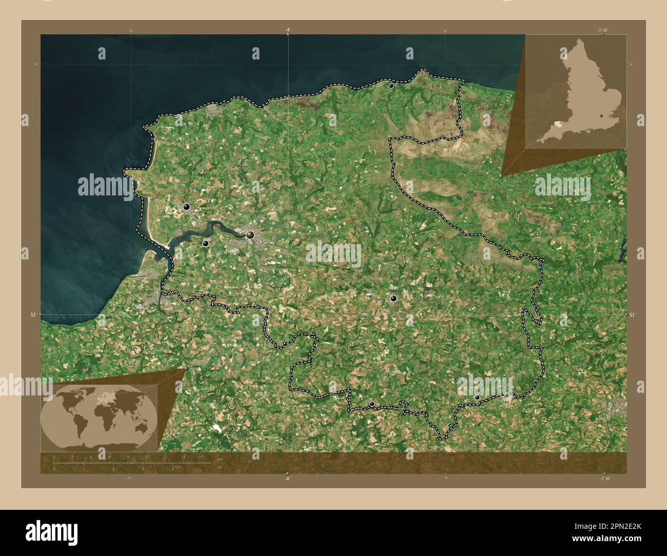 North Devon, non metropolitan district of England - Great Britain. Low resolution satellite map ...