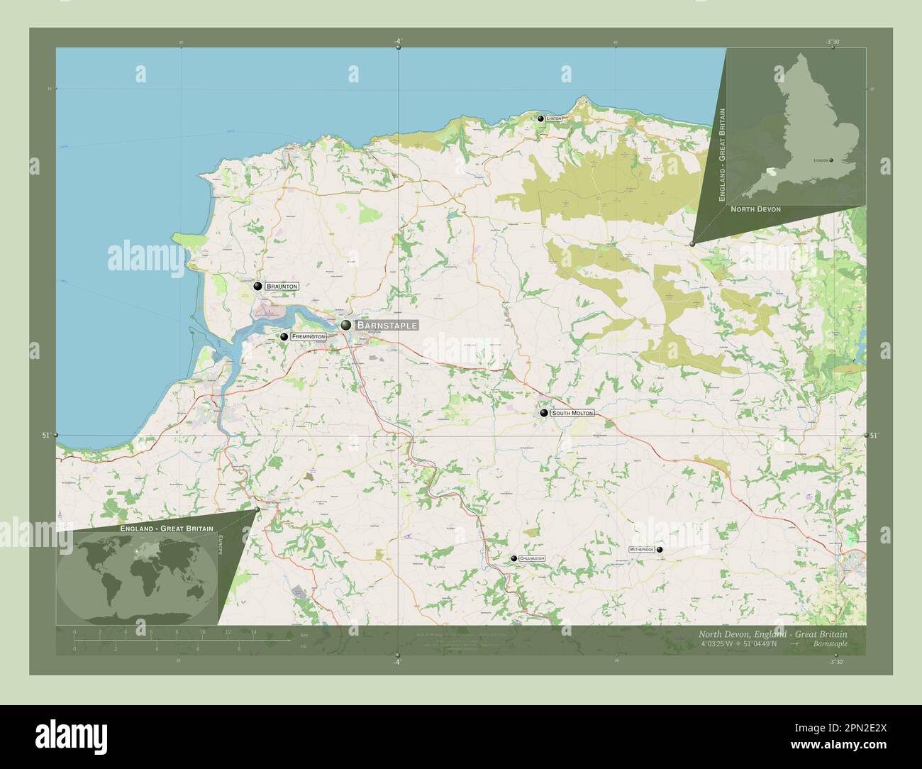 North Devon, non metropolitan district of England - Great Britain. Open Street Map. Locations ...